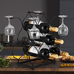 Torfican Countertop Wine Rack Metal,Hold 6 Bottles and 4 Glasses Wine Holder Stand,3-Tier Small Tabletop Wine Rack,Wine Organizer for Cabinet,Pantry