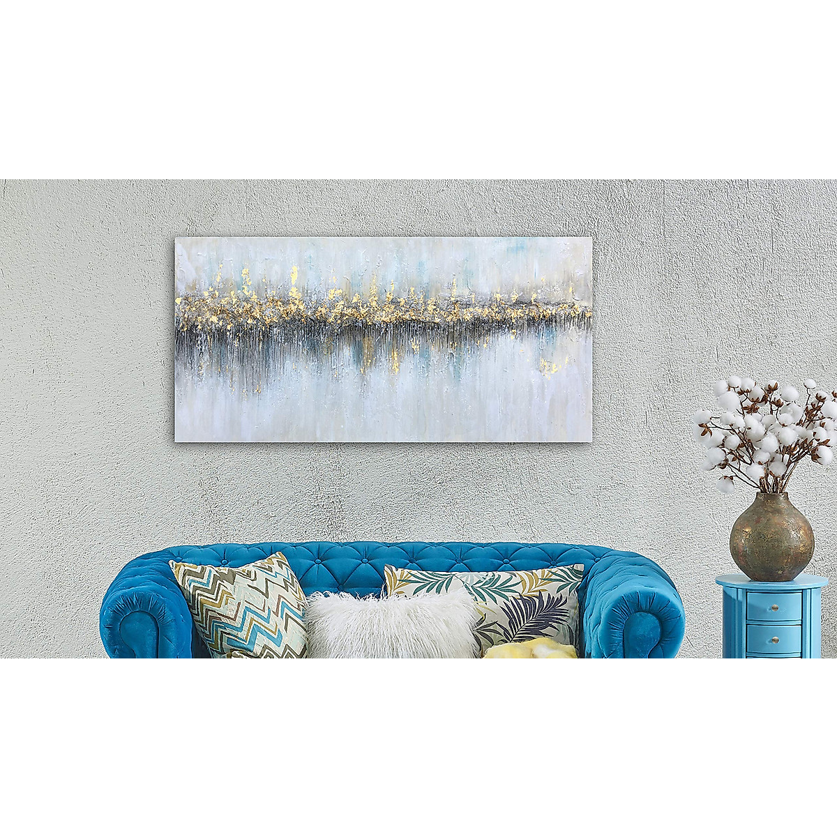 "Glowing from Afar" Oil Painting Prints on Wrapped Canvas, Wall Art Decoration for Office Living Room Bedroom, 47x23.5 inch