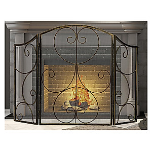 DOEWORKS 3 Panel Heavy Duty Fireplace Screen Safety Fire Place Fence Spark Guard Cover Bronze
