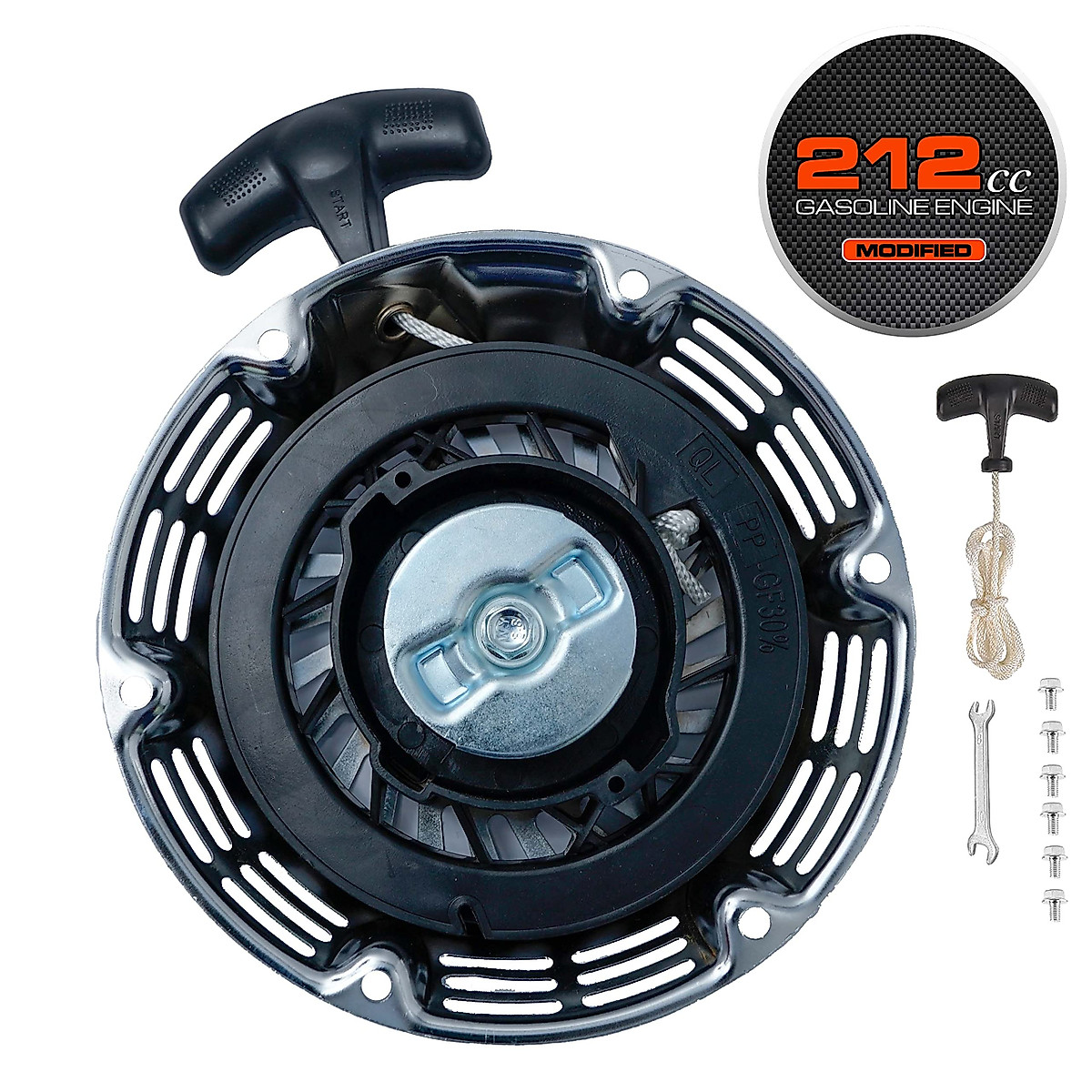JMCHstore Brilliant Chrome Pull Start Recoil Starter Assembly for Predator 212 Coleman B200R CT200U EX 200cc Mini Bike, KT196 Go Kart Pull Cord Start Honda 6.5HP GX160 196 Hisun Engine Tao Motor