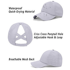 ZTL Women's High Ponytail Baseball Cap Performance Running Hat Quick Dry Mesh Sports Cap Adjustable Unstructured Dad Trucker Hats Light Grey