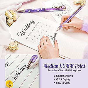 Airevesket 9Pcs Purple Pens Set, Ballpoint Pens Set, Metal Crystal Diamond Pen, Black Ink Ballpoint Cute Pens Set, Purple Gifts for Women Girls Office Wedding Supplies (Purple)