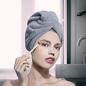 Flytianmy 2 Pcs Microfiber Hair Towel, 10 X 26 Inch Hair Turbans for Wet Hair, Drying Hair Wrap Towels for Women (Grey, Khaki)