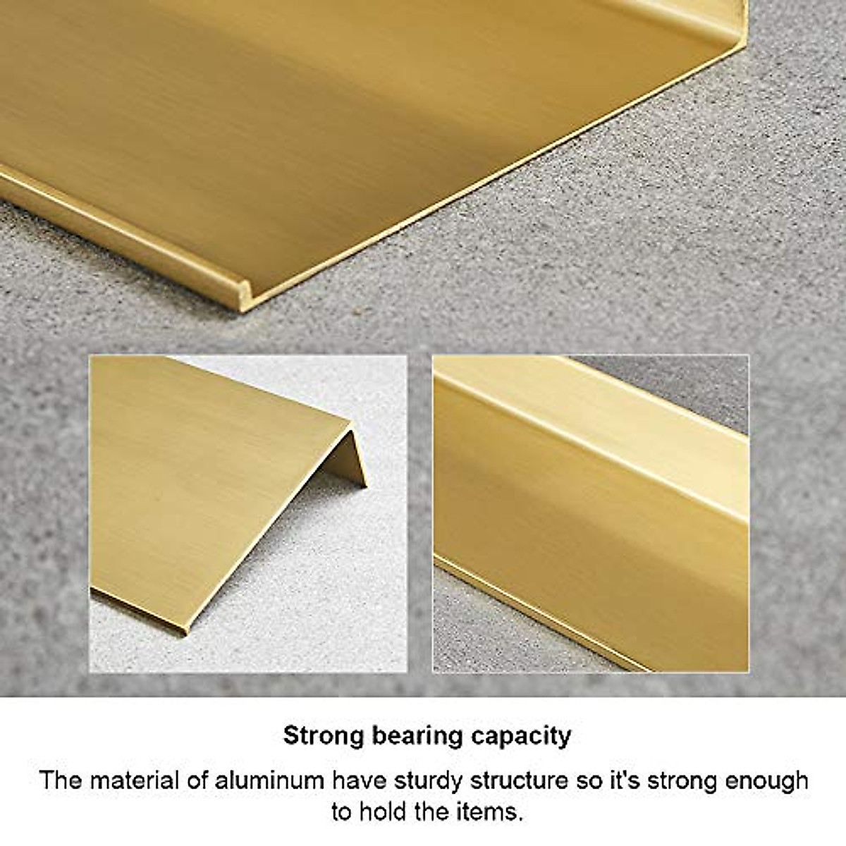 Baffect Wall-Mounted Shelves, Heavy-Duty Metal Kitchen Organizers, Small Aluminum Alloy Floating Shelves for Bathroom (Set of 2, Golden)