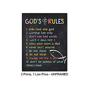 Lords Prayer Wall Decor - Ten Commandments Wall Decor - Religious Decor - Christian Wall Art - Kids, Boys Room, Girls Bedroom, Toddler Room, Nursery - Catholic Gifts - Blessed Inspirational Scripture