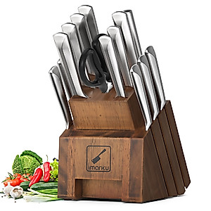 imarku Knife Set,16PC Premium Kitchen Knife Sets for Kitchen with Block,Japanese Stainless Steel Knife Block Set with Kitchen Sharpener,Dishwasher Safe (Brown)