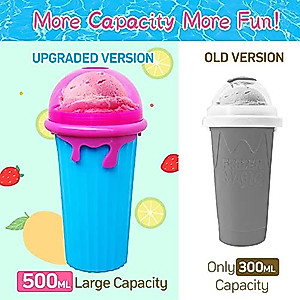 Slushy Maker Cup - Upgraded 500ML Magic Quick Smoothie Cup, Homemade Slush and Shake Maker, Double Layer Silica Pinch Cup with Spoon & Cleaning Brush for Ice Cream Maker, Milkshake, Summer - Blue New