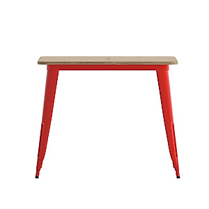 Flash Furniture Declan Commercial Outdoor Dining Table with Umbrella Hole, All Weather Poly Resin Top and Steel Base, 36" Square, Brown/Red