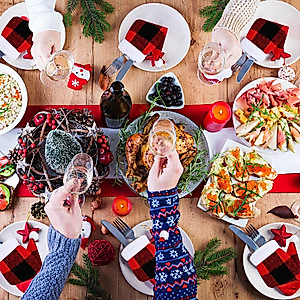 60 Pieces Christmas Santa Hats Silverware Holders Red and Black Plaid Cutlery Holder Christmas Silverware Pouch Holders Christmas Hat Wine Bottle Cover Xmas Party Dinner Table Dinnerware Decorations