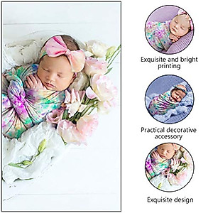 TOYANDONA Infant Swaddle Wrap Tie Dye Receiving Blanket with Bow Headbands Baby Wrap Blanket Stretchy Swaddle Sack Photo Booth Prop for Newborn Infant Baby Unisex