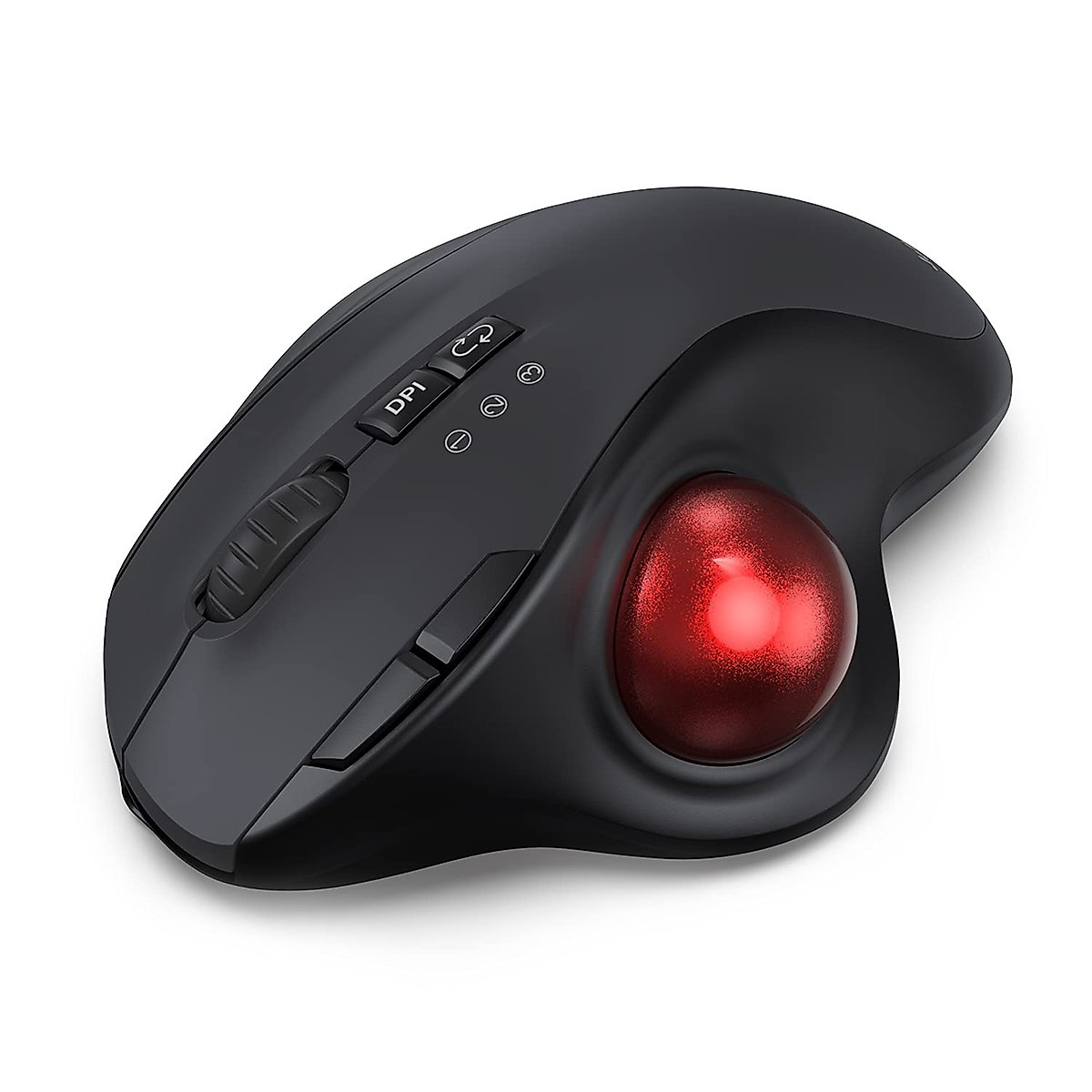 KKUOD 2.4G+Dual Bluetooth Wireless Trackball Mouse, 3-Device Connection Ergonomic Mouse, Rechargeable Ergo Mouse with USB-C Port and 3 DPI, Thumb-Operated Mouse for PC Computer Laptop Tablet