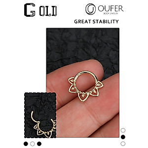 OUFER 16G Helix Piercing Jewelry, 14K Solid Gold Helix Earring Hoop,Cat Ear Design Cartilage Hoop Earrings, Daith Septum piercing Jewelry For Women And Men