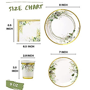 Winoo Design Green Plates and Napkins Party Supplies - Serves 16 - Greenery Theme Decorations