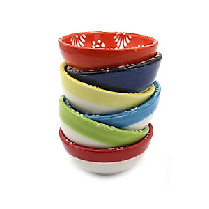 Silver Craft 6 Pcs Hand Painted Decorative Serving Turkish Ceramic Tiny Bowls - Handmade Ceramic Bowl Set of (3.3''inc/8.5cm) 2.5 Oz Pinch Multicolor Small - Best Gift Set