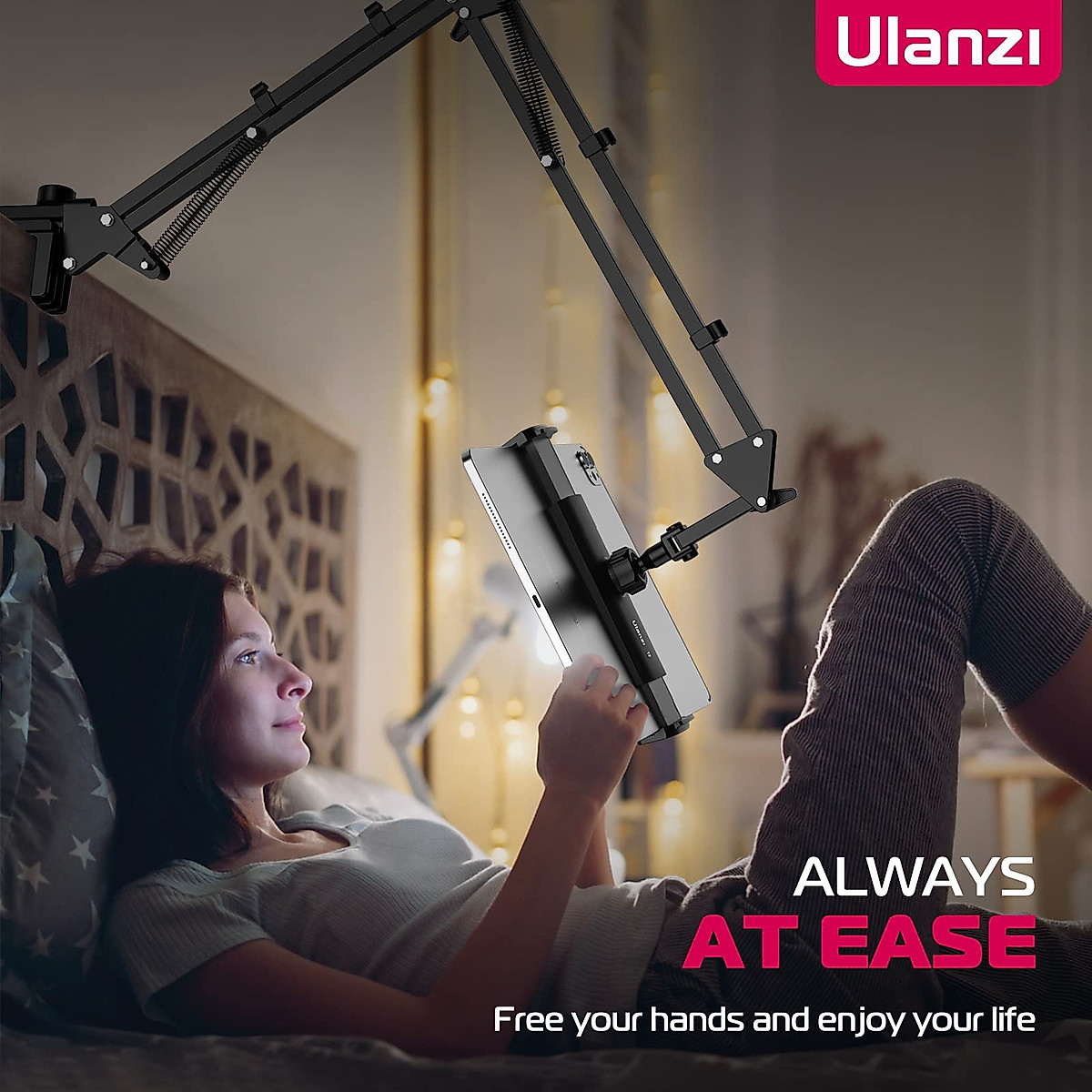 ULANZI T2 Adjustable Tablet Holder for Desk, Carbon Steel Tablet Phone Stand for Bed, Flexible Tablet Arm Clamp Compatible with iPhone 16 15 Pro iPad Kindle Galaxy Tab 4.6-12.9 Inch Devices