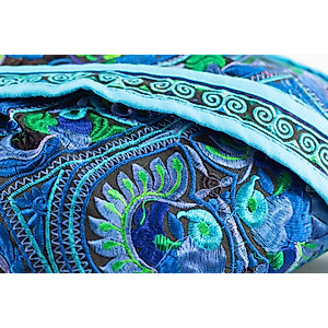 changnoi Handmade Crossbody Bag, Hmong Tribes Embroidered Sling Bag (Bird Blue)