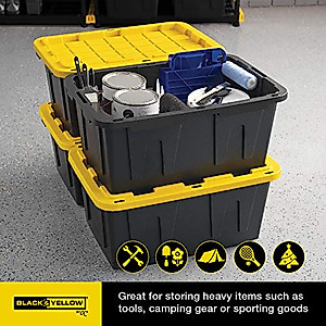 CX BLACK & YELLOW 27-Gallon Tough Storage Containers with Secure Snap Lid, Stackable, Extremely Durable, Nestable, 4 Pack