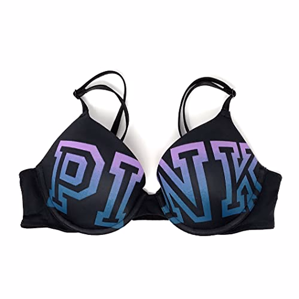 Victoria's Secret Pink Wear Everywhere Push-Up Bra, Black Ombre Logo Blue, 38C