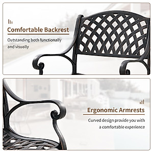 PATIO-IN Outdoor Cast Aluminum Chairs Set of 2, Patio Dining Chair with Armrest, All-Weather Patio Bistro Chair Set with Adjustable Foot Pads for Balcony, Lawn, Garden, Backyard
