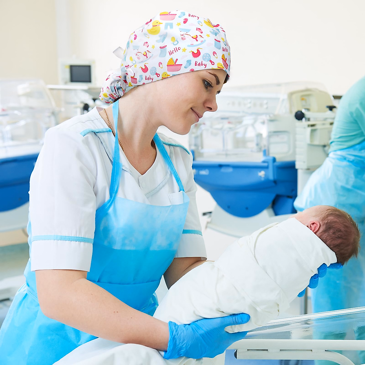 Floraltop 6 Pcs Scrub Caps Women L&D Nurse Caps with Buttons Elastic Bouffant Adjustable Bouffant Nurse Hats NICU Nurse Caps Ponytail Holder Turban Patterns for Woman Healthcare Nurse Student