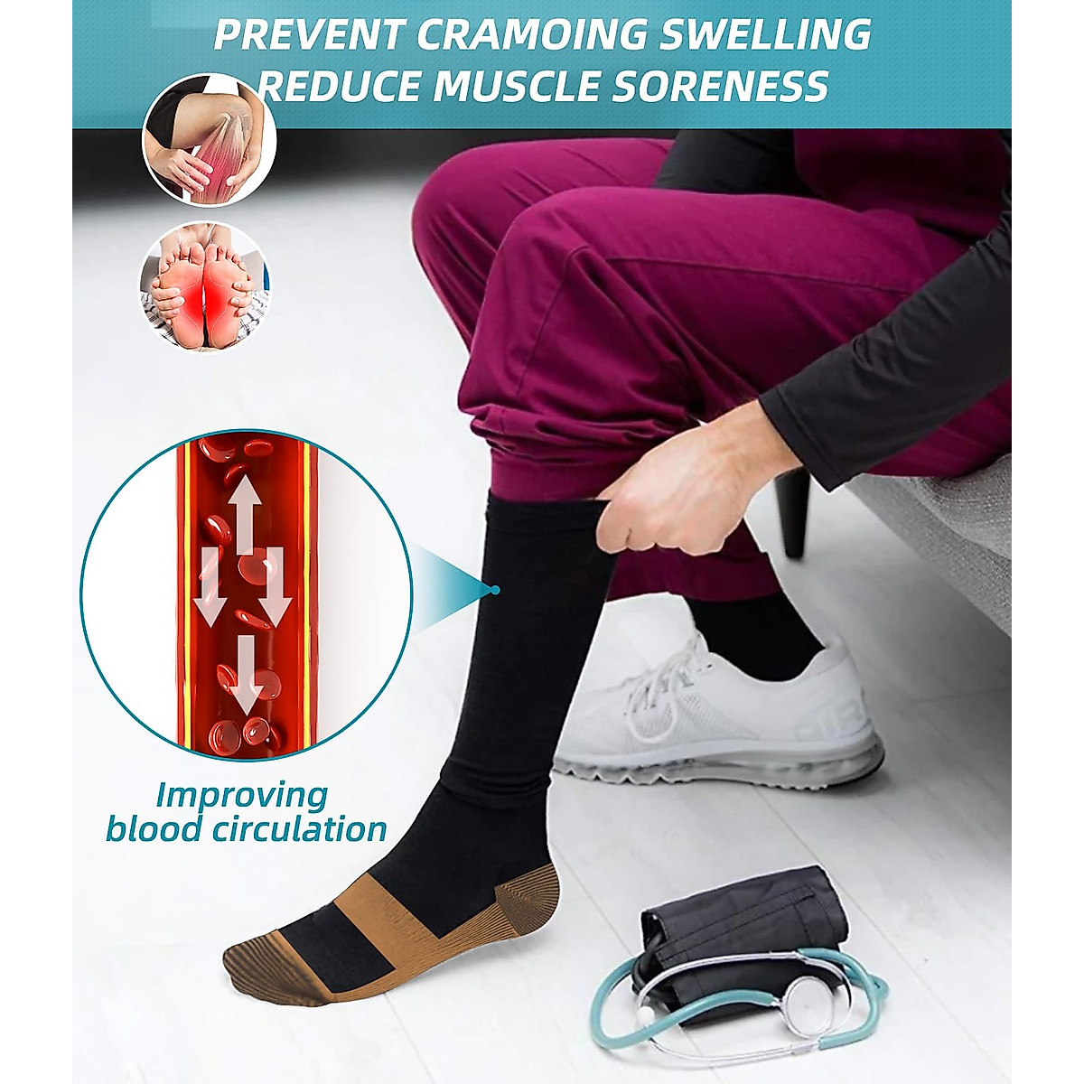 Compression Socks For Women Men Circulation - Graduated Support Knee High Socks For Nurses, Travel, Athletic