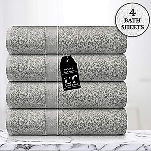 Lavish Touch 400 GSM 100% Cotton 4 Pack Bath Sheets Set 30x60, Premium Quick Drying Quality Towel Sets for Bathroom, Ultra Soft Highly Absorbent Machine Washable, 4 Bath Sheets Light Grey