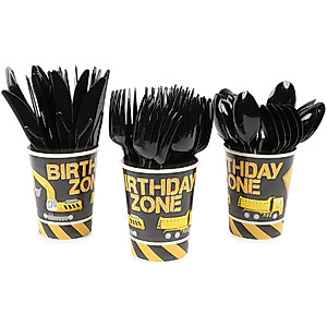 Construction Birthday Party Dinnerware, Banner, Hats (Serves 24, 146 Pieces)