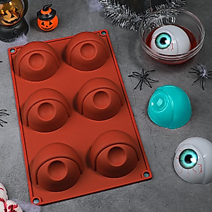 Webake Eyeball Jello Mold Silicone Halloween Jello Mold Shaped with Scary Eyes for Cake, Jelly, Hot Cocoa Bomb, Soap, 6-Cavity Semicircle Ball Mold for Halloween Trick or Treat Party
