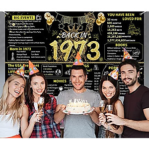 ArtAubrey Black Gold 51th Birthday Party Banner, 51th Birthday Decorations for Women Men, Back in 1973 Backdrop Party Supplies, 51 Year Old Photography Background