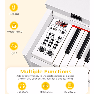 Vangoa Digital Piano 88 Keys Weighted Hammer Action Home Digital Piano Full size White with Furniture Stand, Flip Key Cover, Three Pedals and Power Adapter