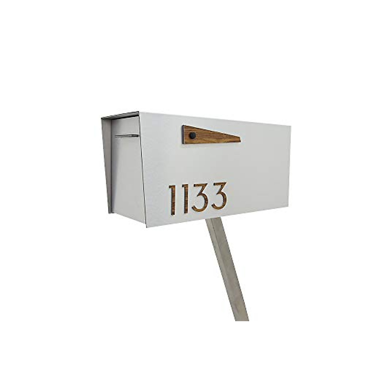 Contemporary Post Mount Mailbox/Aluminum Brush Silver Body and Aluminum Wood Walnut Numbers, Custom Mailbox, Mailnest, PostBox, Type 4