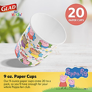 Glad for Kids 9 oz Peppa Pig Friends Paper Cups, 20 Ct | Disposable Paper Cups with Peppa Pig Characters | Peppa Pig Paper Cups for Kids for Everyday Use
