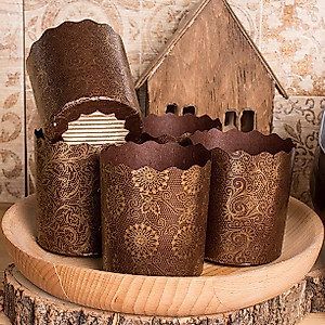 8 oz Panettone Paper Mold | 25 Pack | Easter Bread Paper Mold - Round Italian Non Stick Panettone Paper Baking Molds - Brown Design W 3.55 x H 3.35-In by SHSH trade group