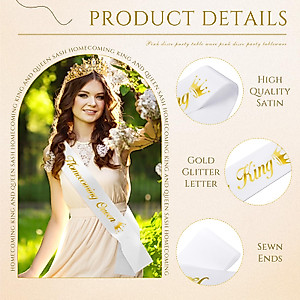 Huquary 4 Pcs Homecoming Prince and Princess Crowns with 2 Prom Court Sashes Satin Sash King Queen Costume Accessories Prom Favors for Graduation Men Women Adult Crown School Party Costume Birthday