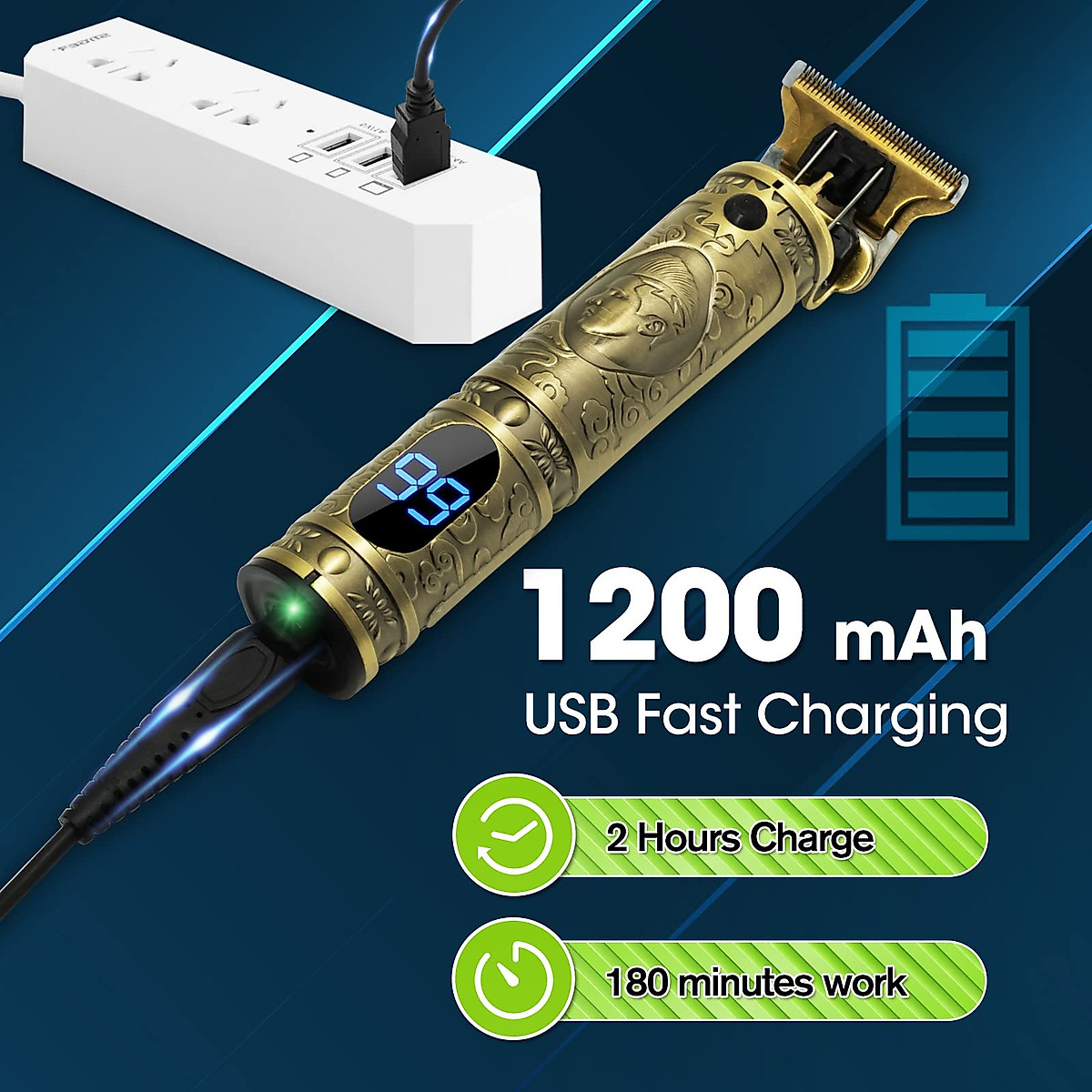 TLZGCNMD Professional Mens Hair Clipper Cordless Electric Beard Trimmer Zero Gapped T-Blade Trimmer Haircut & Grooming Kit for Men Rechargeable LCD Display Gold PRO