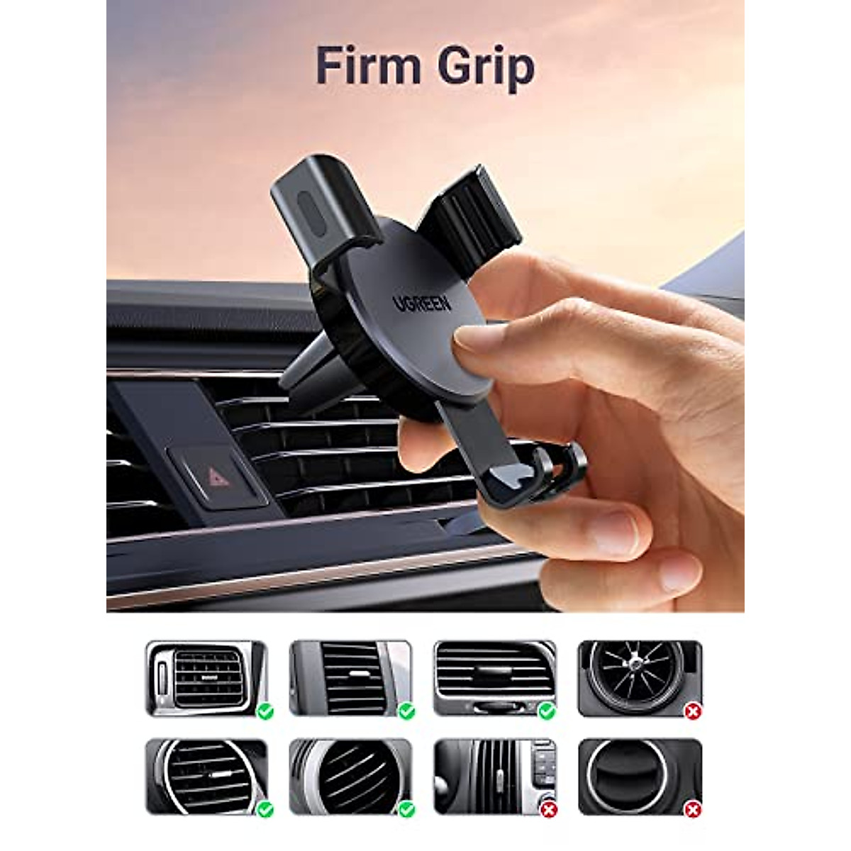 UGREEN Car Vent Phone Mount Air Vent Clip Cell Phone Holder Gravity Auto Lock Compatible with iPhone 14 Pro Max 14 Plus, iPhone 13 12 11 Pro Max XR XS 8 7 Plus SE, Samsung Galaxy S22 Smartphone Black