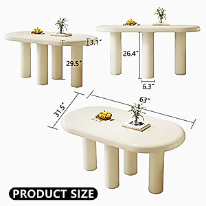 QEZEOM Simple Dining Table Oval Dining Table Cream Style Dining Table for 4 People Modern Fashion Cartoon Indoor Kitchen Furniture 62.99×31.49×29.52" White