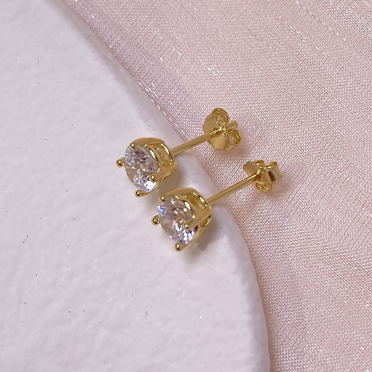 925 Sterling Silver 14k Gold Stud Earrings Set Hypoallergenic Round/Square Princess Cut Clear Cubic Zirconia Stud Earrings for Women Men 3/4/5/6/8 MM