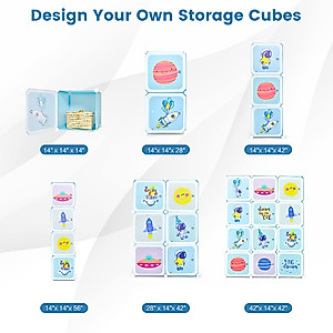 INFANS Children Wardrobe, Kid Closet Portable Baby Dresser Cute for Kids Bedroom Nursery Armoire with Doors 12 Cube 2 Hanging Sections, Kid Clothes Storage Organizer (Blue, 12 Cubes)