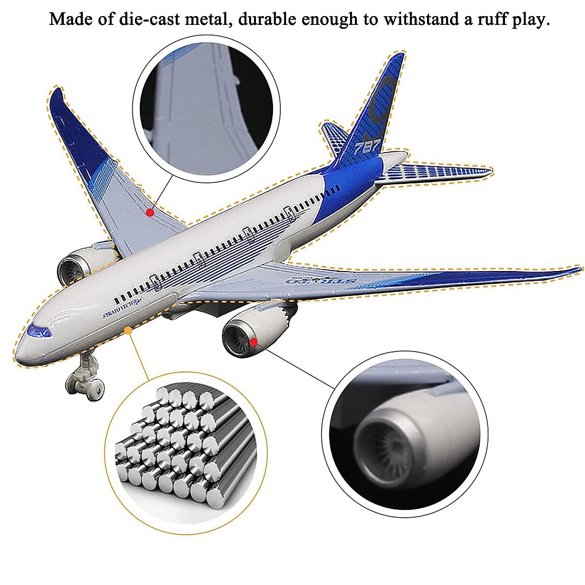 OTONOPI Airplane Toys Bump and Go Airlines Die Cast Metal Model Plane Toy with Lights and Sounds for Kids Blue