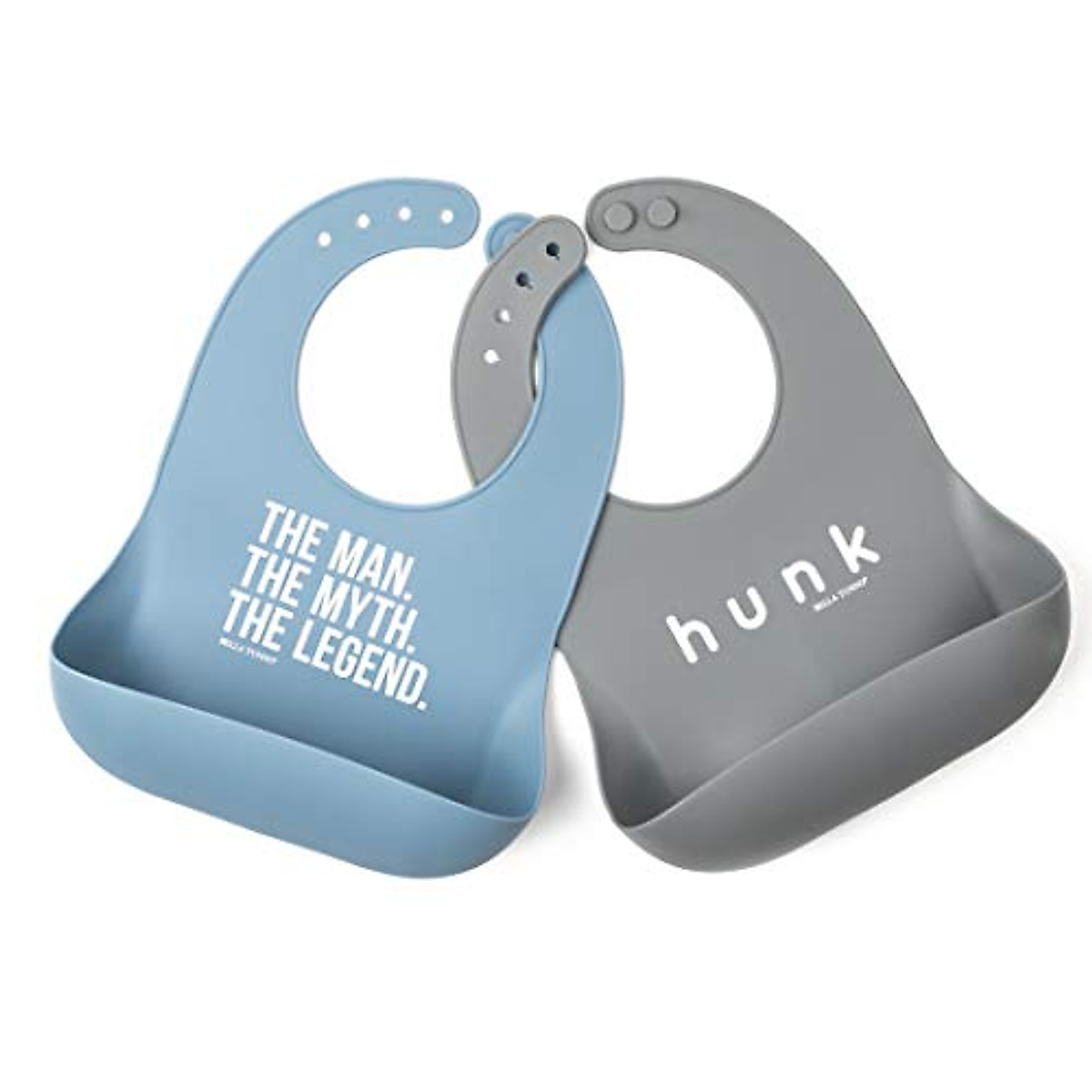 Bella Tunno Wonder Bib 2pk - Adjustable Silicone Baby Bibs for Girls & Boys, Durable and Waterproof BPA Free Silicone, The Man & Hunk