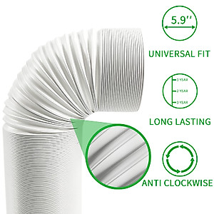 Foozet Air Conditioner Hose, Exhaust Vent with 5.9" Diameter, Anti-Clockwise Thread & Length up to 80", Compatible with Many Portable Air Conditioner