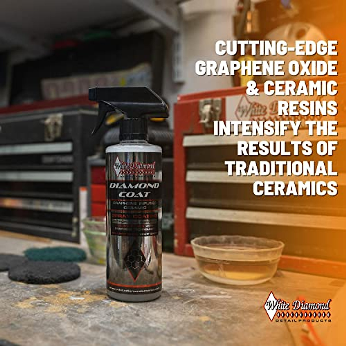 Diamond Coat Graphene Infused Ceramic Spray By White Diamond Detail Products, Advanced SiO2 Technology Infused with Graphene Provides Long Lasting Protection, 16oz Bottle, Brilliant Shine Made Easy