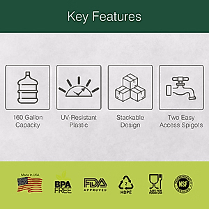 WaterPrepared 160 Gallon Unique Stackable Utility Water Tank with Large Cap for Easy Filling & 2 Spigots, Fits Through Standard Doorway, Blue (2 Pack)