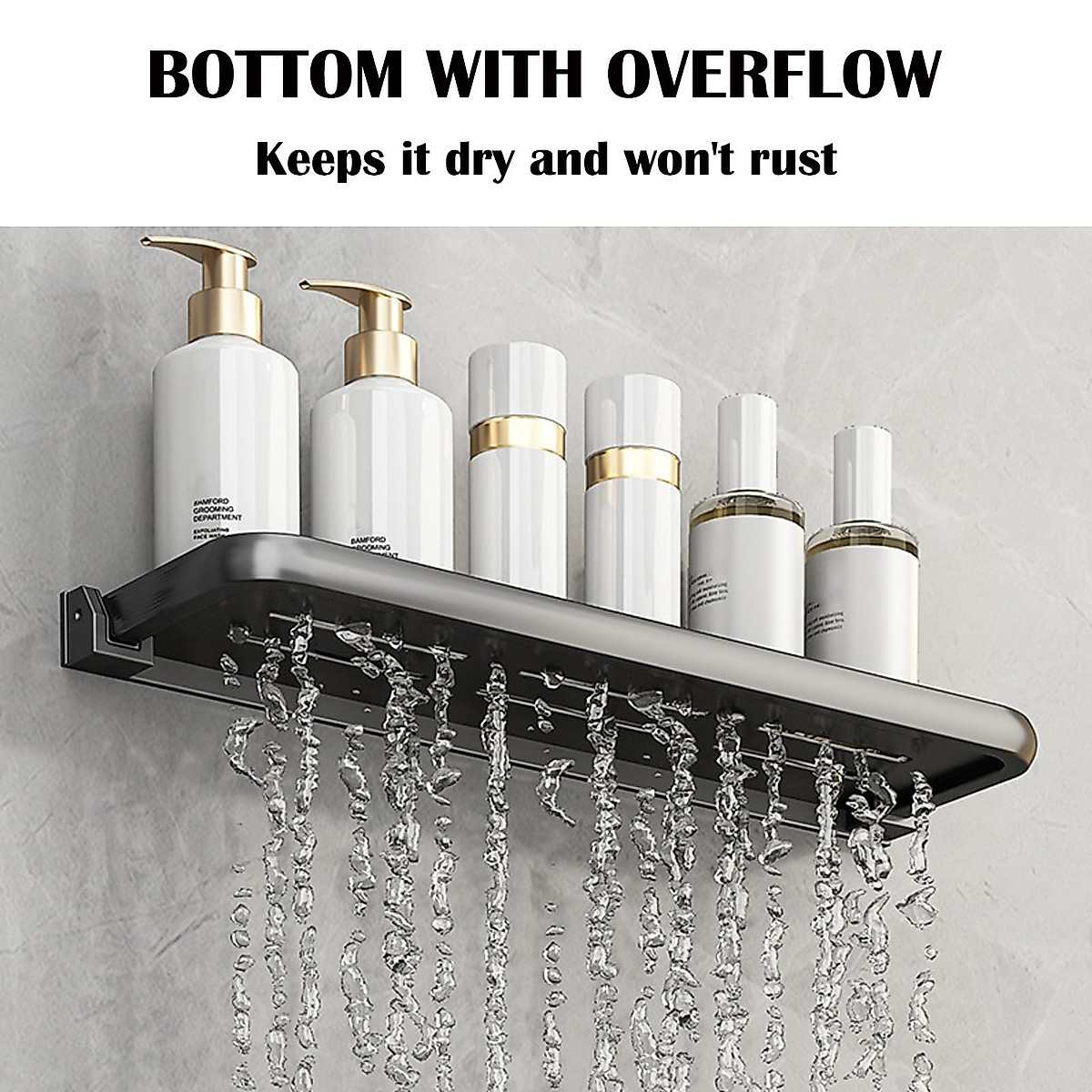 2pcs Bathroom Shelves Wall Mounted Foldable Shelf for Bathroom 12inch Waterproof Metal Shower Shelf Rack for Laundry Toilet Room Wall Organizer, Black