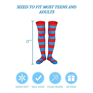 SATINIOR 3 Pairs Blue and Red Striped Long Knee Thigh High Striped Socks Tight for Women