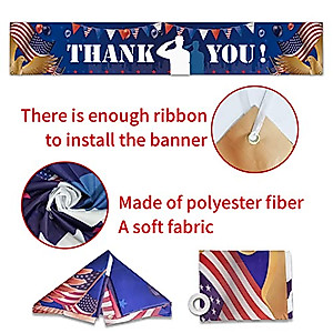 Large Thank You Memorial Day Banner, Fourth of July, Veterans Day Patriotic Yard Banner,American Patriotic Theme Memorial Day 4th of July Veterans Party Supplies Decorations (9.8 x 1.6 ft)