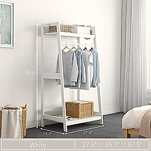 IOTXY Open Wood Garment Rack - White Solid Wood Freestanding Clothing Rack with Storage Shelves and Rod for Hanging Clothes, Open Shelving Wardrobe and Closet Organizer for Bedroom, 27.6" W