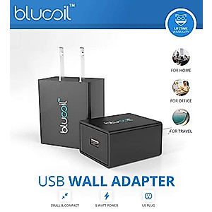 Blucoil USB Universal Wall Charger with 5V 1000mA Output Power, USB 2.0 Port, Over Current Protection for Portable Headphone and Amplifiers, Other Electronic Devices (Model No. KA25-0501000US)