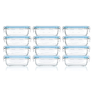 M MCIRCO [12-Pack, 6.3oz] Small Glass Food Storage Containers, Small Glass Containers with Lids, Small Glass Jars for Snacks, Dips, Sauces, BPA Free, Freezer, Microwave & Dishwasher Friendly, Blue